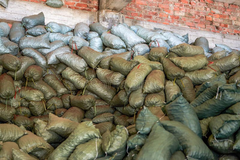 Mountains of Sack Goods Piled Up in the Chemical Warehouse Stock Photo ...