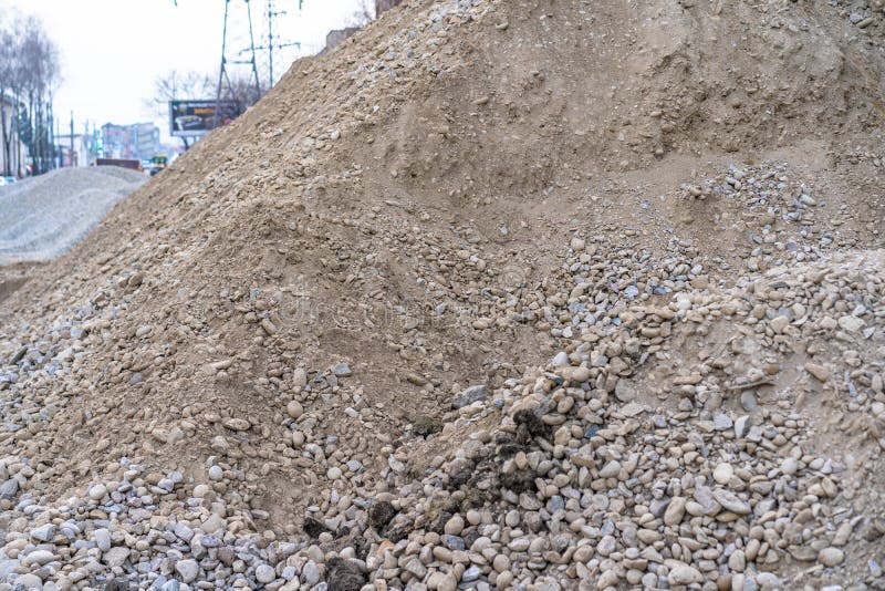 Mountains of Sand with Stones for Construction Work Stock Photo - Image ...
