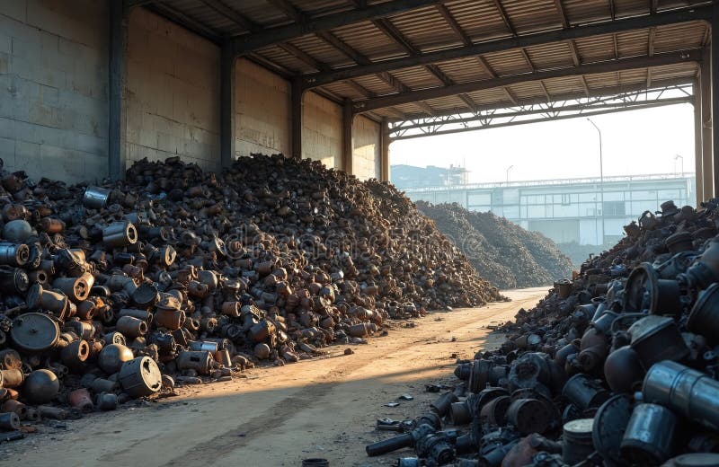 Mountains of Scrap Metal Parts in Recycling Yard Facility. Piles of ...