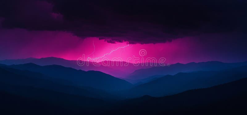 The Mountains are Set Ablaze by a Pink Lightning Storm Under a Night ...