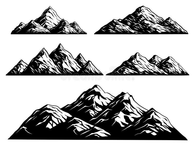 Mountains Set. Hand Drawn Vector Illustration Stock Vector ...