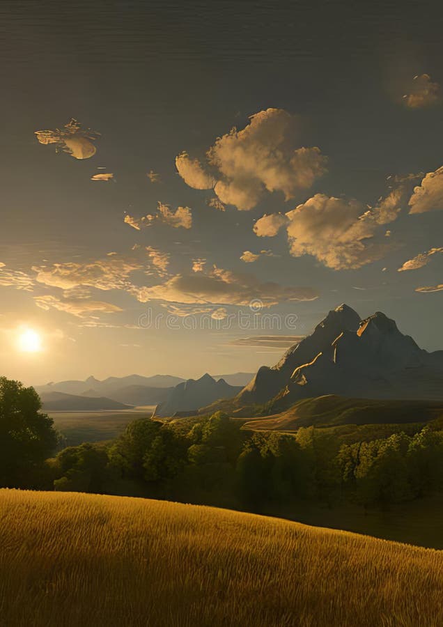 Mountains and Setting Sun. Beautiful Panoramic Landscape Stock ...