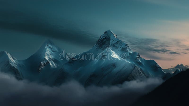 Mountains with Sharp Peaks in Snow between Fluffy Clouds at Sunset ...