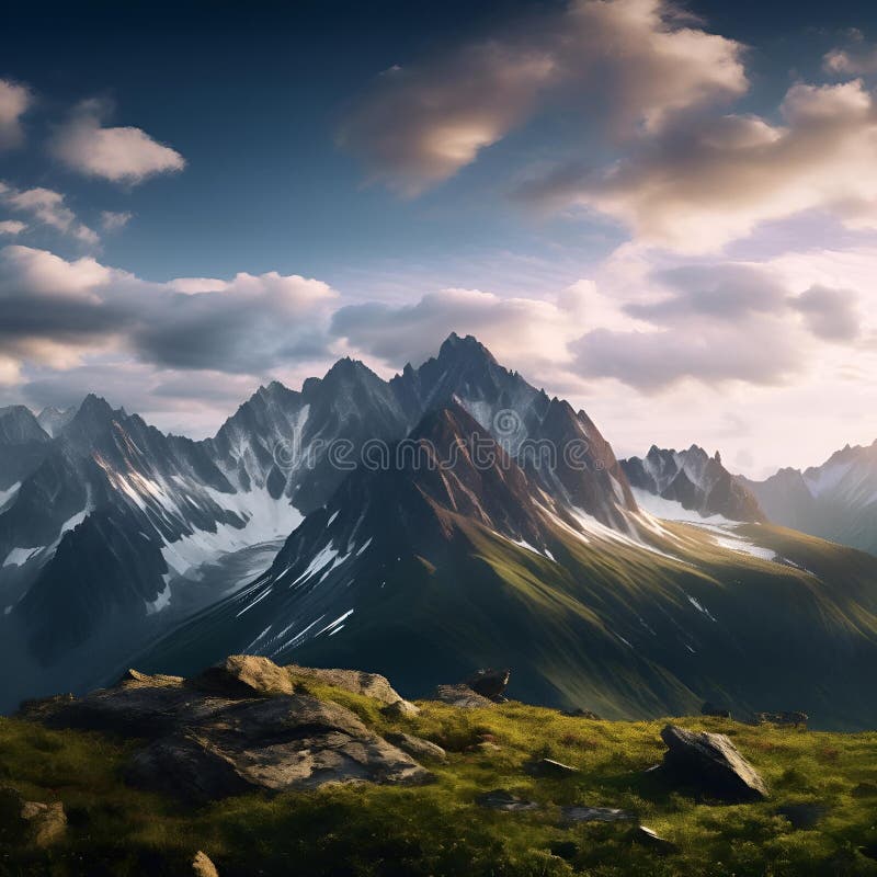 The Mountains, with the Sky Reflecting on Them, with Clouds Overhead ...