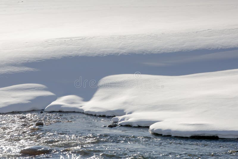 Mountains, Snow, River. Close-up of a Snow-covered Bank of a Mountain ...