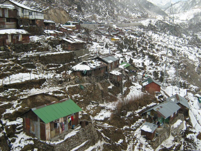 Mountains with Snow and Small Huts Stock Photo - Image of beautiful ...