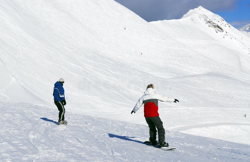 Woman Snowboarding on Slopes of Pradollano Ski Resort in Spain Stock ...