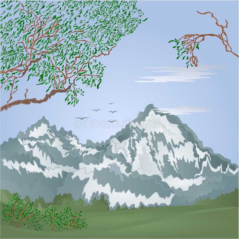 Vector Summer or Spring Landscape. Panorama of Green Mountains, and ...