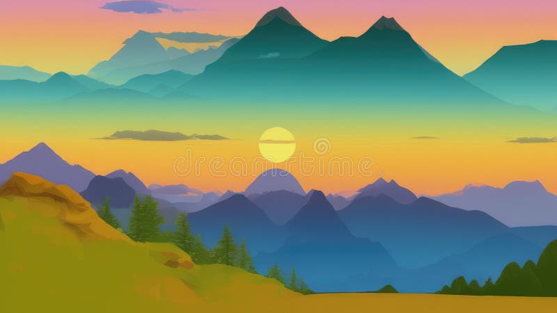 Mountains, Summer, Nature. Landscape Vector Drawing Stock Illustration ...