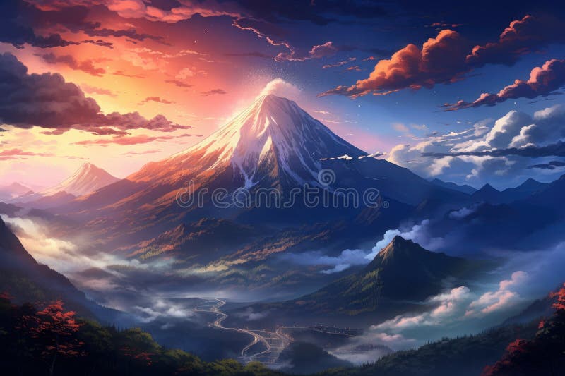 Mountains Sunset Anime Visual Novel Game. Generate Ai Stock ...