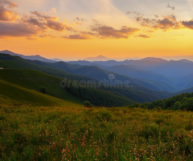 Mountains during Sunset. Beautiful Natural Landscape in the Summer Time ...