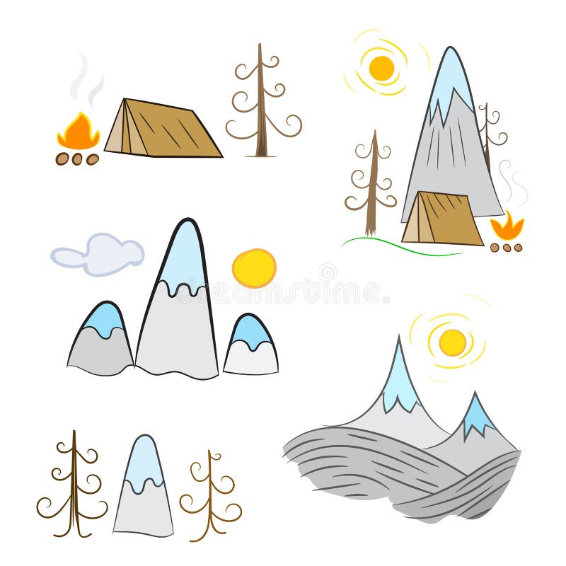 Camping Concept In Flat Linear Design Vector Illustration Stock
