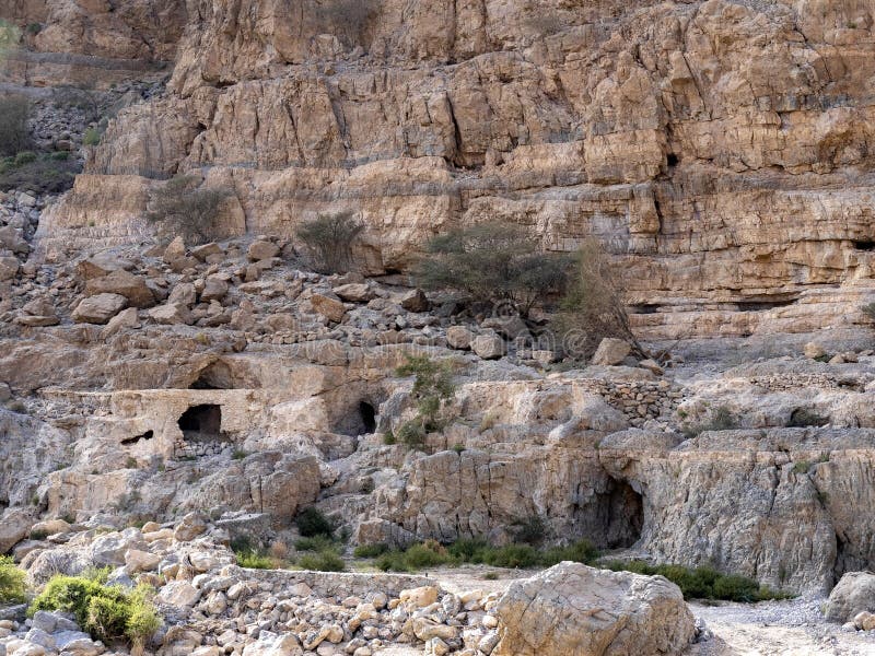 In the Mountains There are Wide Dry Wadi in Summer. Oman Stock Photo ...