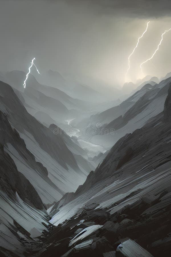 Mountains at Thunder Storm. Generative Ai Stock Illustration ...