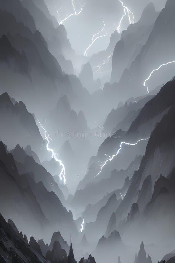Mountains at Thunder Storm. Generative Ai Stock Illustration ...