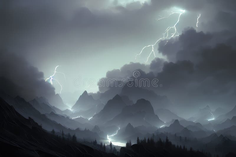 Mountains at Thunder Storm. Generative Ai Stock Illustration ...