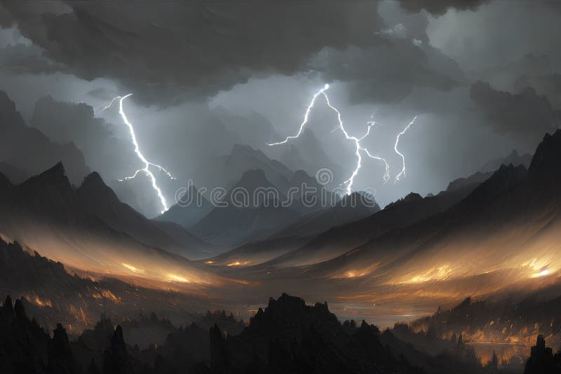 Mountains at Thunder Storm. Generative Ai Stock Illustration ...