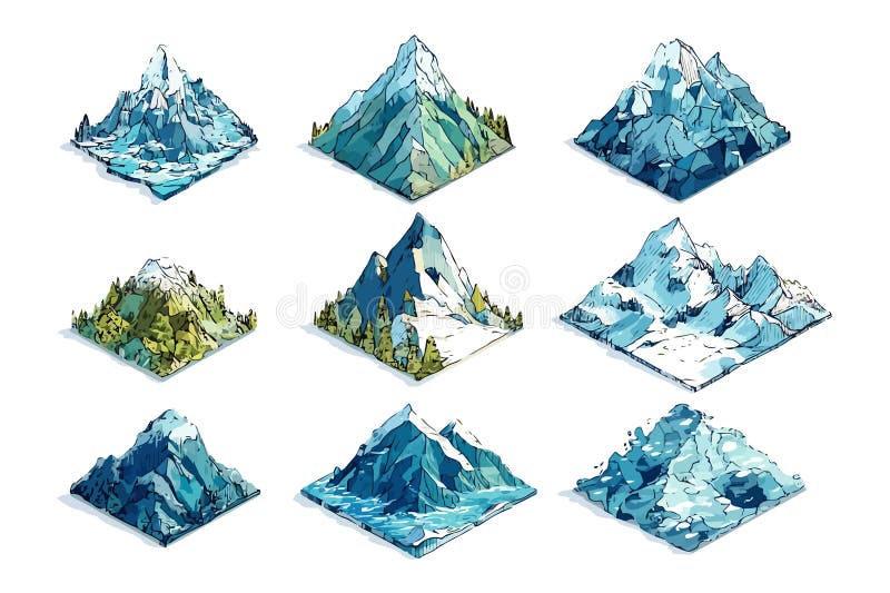 Mountains Tiles Collection Isometric Isolated Stock Vector ...