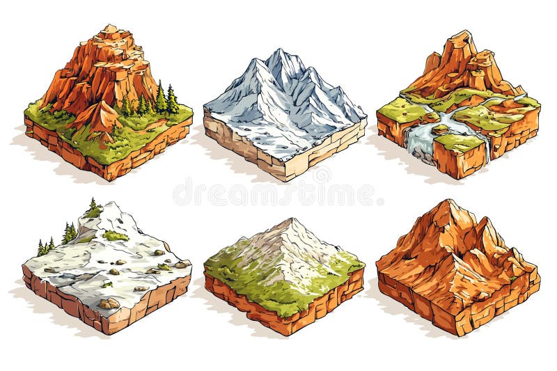 Mountains Tiles Collection Isometric Isolated Stock Vector ...