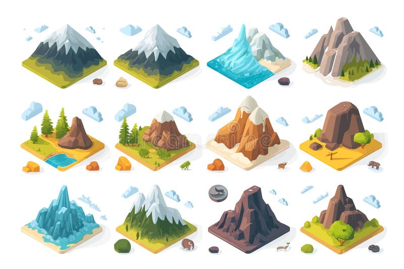 Mountains Tiles Collection Isometric Isolated Vector Style Stock Vector ...