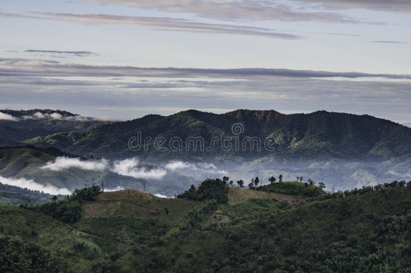 Mountains Trees Clouds Cool Weather. Stock Image - Image of landscape ...