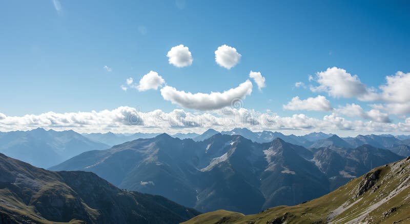 Mountains Under a Clear Blue Sky with an Arrangement of Fluffy Clouds ...