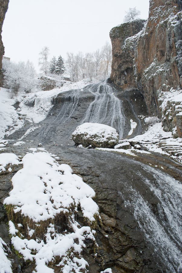 Snow and Waterfall in Zion Canyons ! Utah Stock Photo - Image of ...