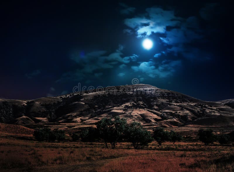 Mountains and Valley in the Moonlight Stock Image - Image of astronomy ...