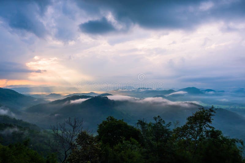 Mountains View with Mist and Sun Rays Stock Photo - Image of sunrise ...