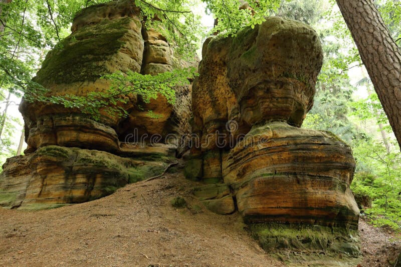 Sedimented Rocks in the Woods with Visible Layers Stock Photo - Image ...