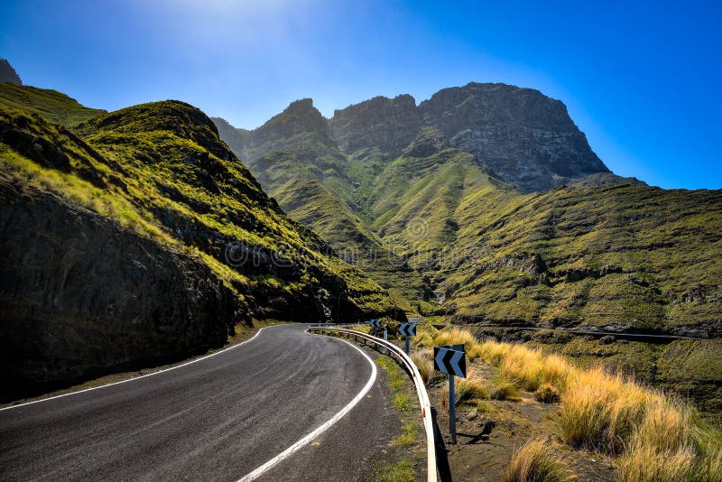 Mountainside Road in Gran Canaria, Spain Stock Image - Image of range ...