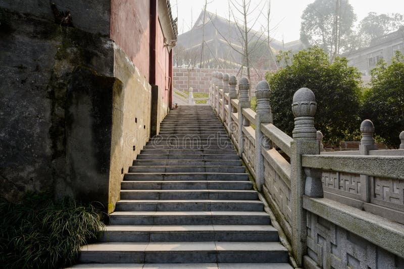 Mountainside Stone Steps before Chinese Traditional Buildings Stock ...