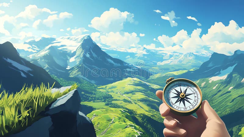 Mountaintop Compass Illustration: a Scenic View Stock Image - Image of ...