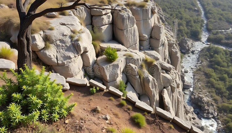 Mountaintop Granite Cliffs & River, Stock Image - Image of texture ...