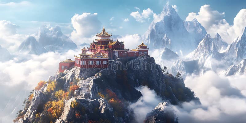 Mountaintop Monastery Stunning Himalayan Art Background Wallpaper Stock ...
