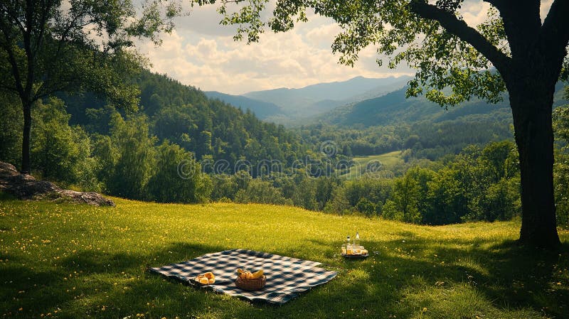 Mountaintop Picnic Lunch, Scenic Valley View Stock Image - Image of ...