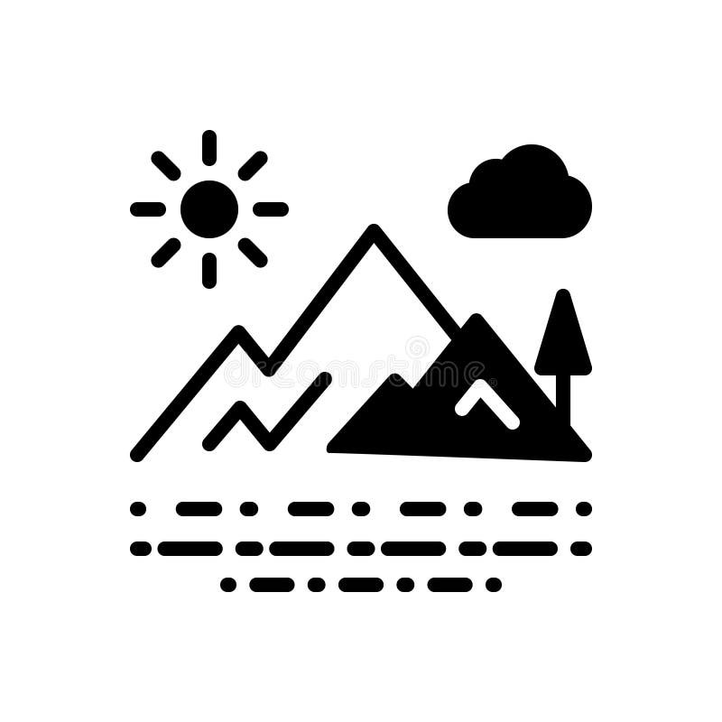 Black Solid Icon for Mountainview, Mountain and Sun Stock Vector ...