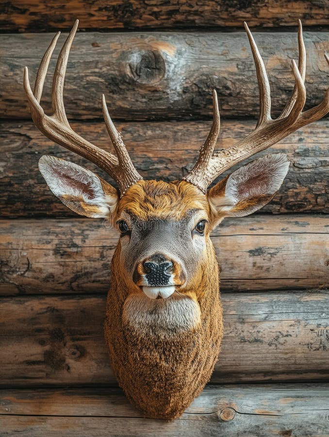 Mounted Deer Head on a Wooden Wall. Stock Image - Image of antlers ...