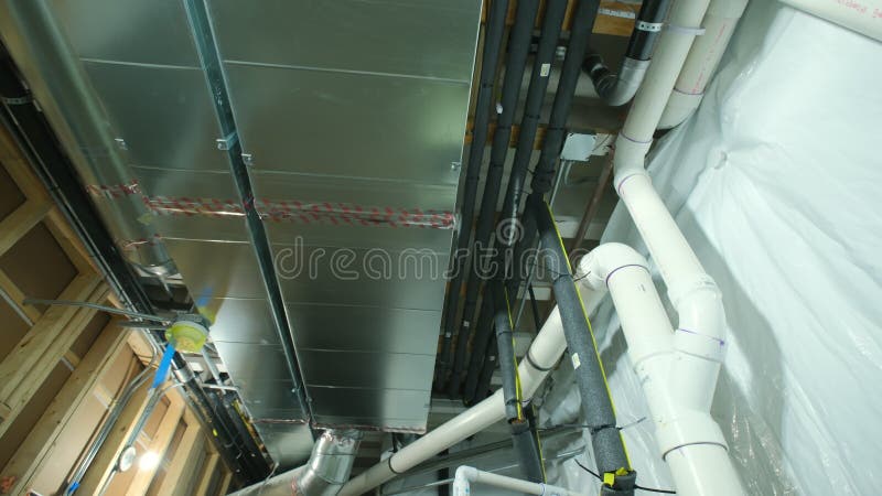 Mounted HVAC System Air Conditioner and Heating System in Home Basement ...