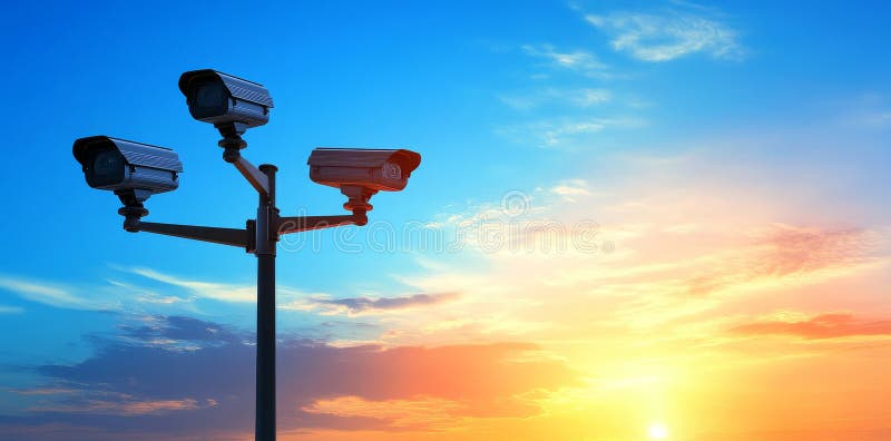 Mounted on a Pole Under a Clear Blue Sky with Fluffy Clouds and a Warm ...