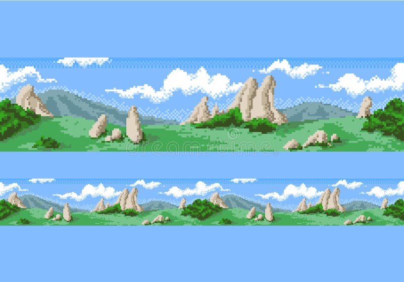 Mountine Pixel Landscape. Seamless Scene with Nature and Mountines ...
