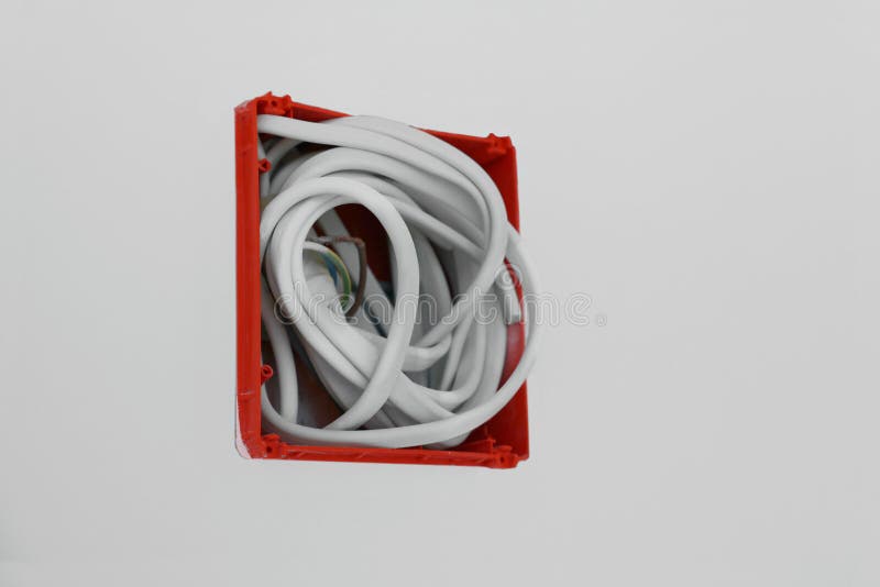 Mounting Box with Wires on Wall, Closeup Stock Image - Image of indoors ...