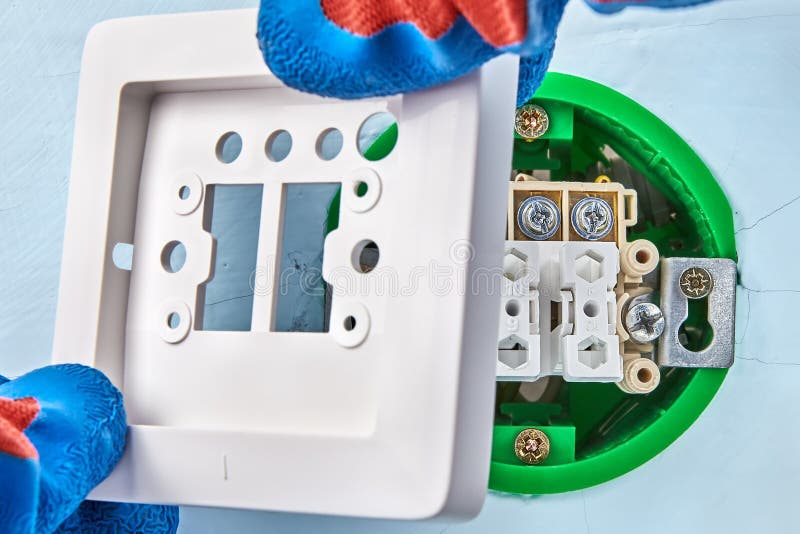 Mounting of Two-button Light Switch Stock Image - Image of fasten, caps ...