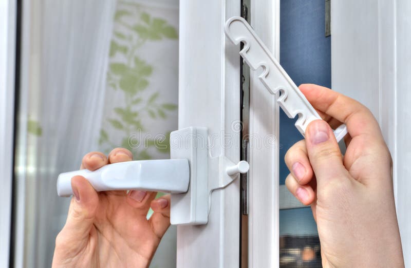 Mounting Opening Restrictor for PVC Window, Close-up. Stock Image ...