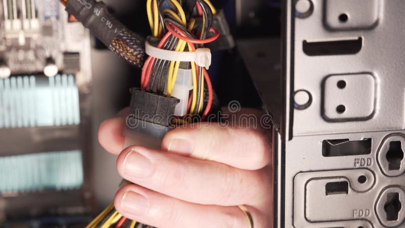 Power cable in the PC stock footage. Video of motherboard - 257495318