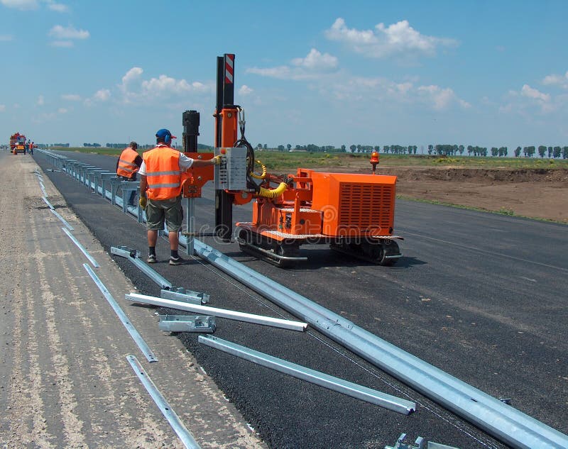 Mounting the Roadside Guardrail Stock Image - Image of barrier ...