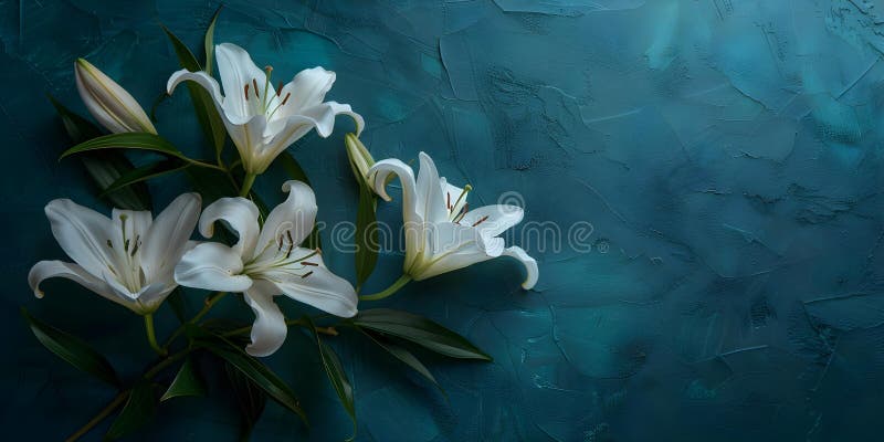 Mourning Backdrop: White Lilies Branch with Copy Space. Concept Funeral ...