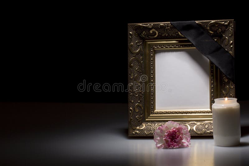 Mourning Frame with Flower and Candle Stock Photo - Image of ache, pink ...