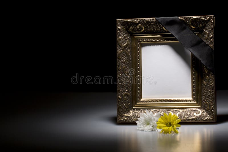 Mourning Frame with Flowers Stock Photo - Image of dark, ribbon: 67042744