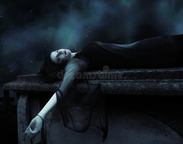 Female Vampire in Graveyard Stock Photo - Image of mourning, moonlight ...